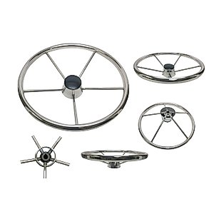 Pactrade Marine 13 1/2" Destroyer SS304 Steering Wheel 5 Spoke Plastic Black Cap