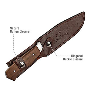 Mossy Oak 11-inch Full-tang Fixed Blade Knife with Leather Sheath, Clip Point Blade and Wood Handle, for Outdoor Survival, Camping