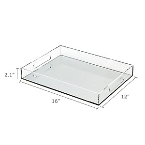 Clear Acrylic Serving Tray, 12x16 inches, Spill-Proof, Stackable Organizer, Food & Drinks Server, Indoors/Outdoors, Lucite Storage (Mirror)