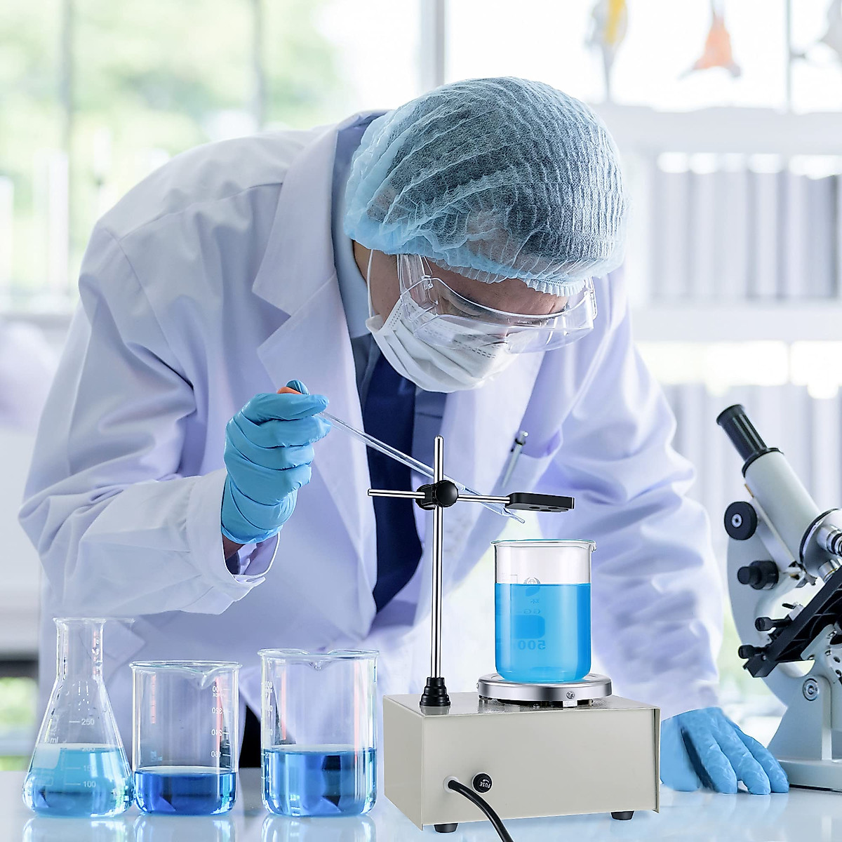 78-1 Magnetic Stirrer Hot Plate Magnetic Mixer 1000ml Lab Hot Plate with Magnetic Stirrer, 2400 RPM Magnetic Stir Plate with 4 Stir Bars and Support Stand, Max 158°F Hotplate Magnetic Stir