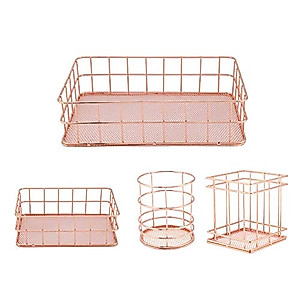 FTVOGUE Makeup Storage Basket Organizer, Rose Gold Mesh Cosmetic Storage Holder Shelves for Makeup Brush Pen Holder(C)