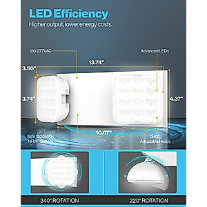 Sunco Emergency Lights, Commercial Emergency LED Flood Lights for Power Outages, Backup Battery (180 Minutes), Wall Mount, Hard Wired, 120-277V, Fire Resistant (UL 94V-0) 6 Pack