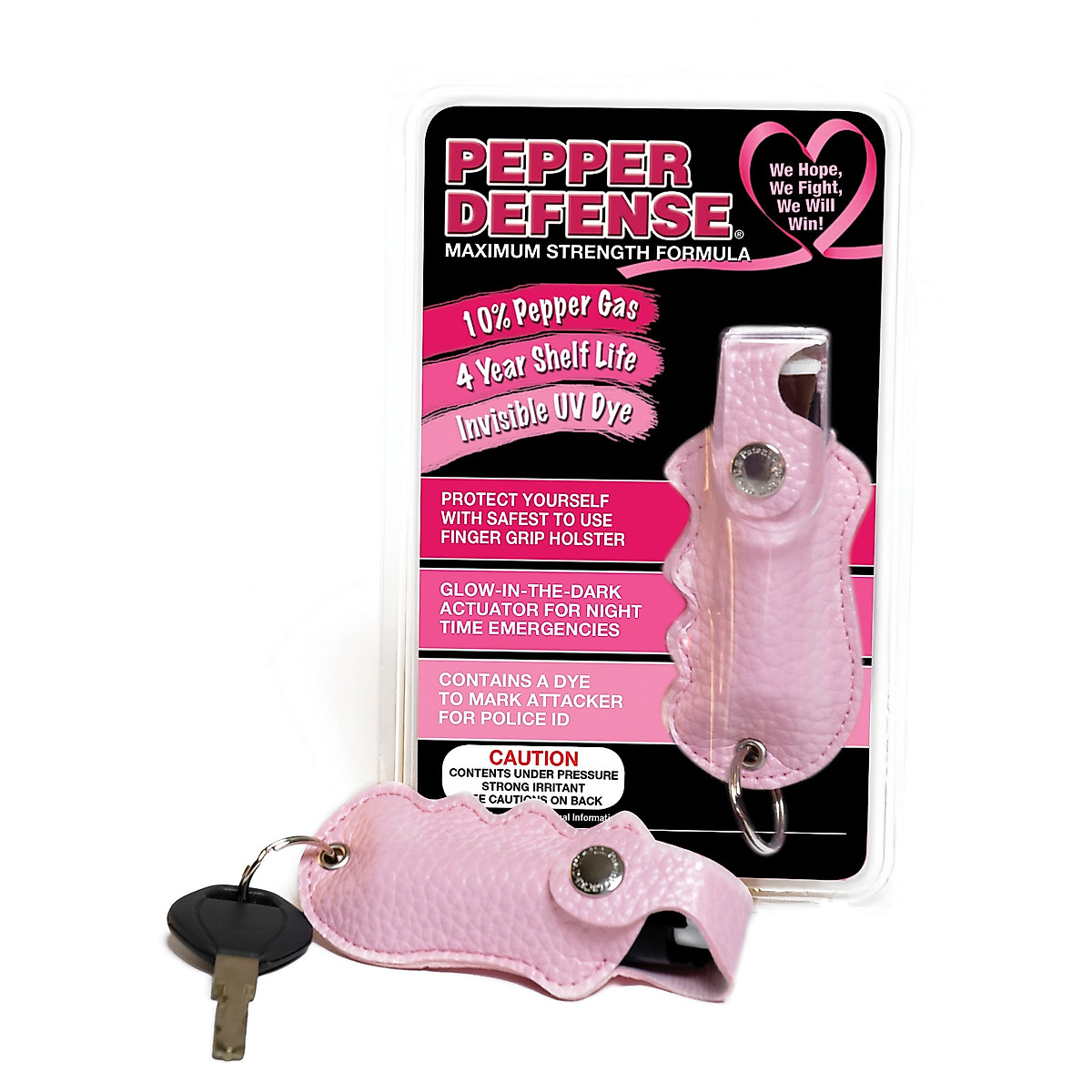 Pepper Defense 1/2 oz. Pepper Spray with Grip Holster and Keychain Attachment - Safety Twist Lock Glow Trigger - Maximum Strength 10% OC Formula - Self Defense Personal Protection (Pink 1-Pack)