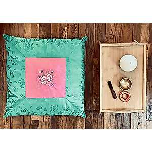 RESPEKT SAN FRANCISCO Korean Queen Meditation Cushion with Embroidery Design for Women and Men, Yoga, Sitting on Floor: 24” (Green: Throw Pillow)