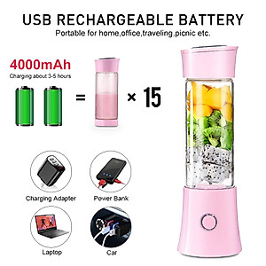 Taillansin【2019 Newest】Portable Blender, Multi-functional Travel Electric Juice Cup with USB Rechargeable Small Blender for Shakes and Smoothies, Stronger and Faster with Stainless Steel 6-Blades(FDA BPA free)
