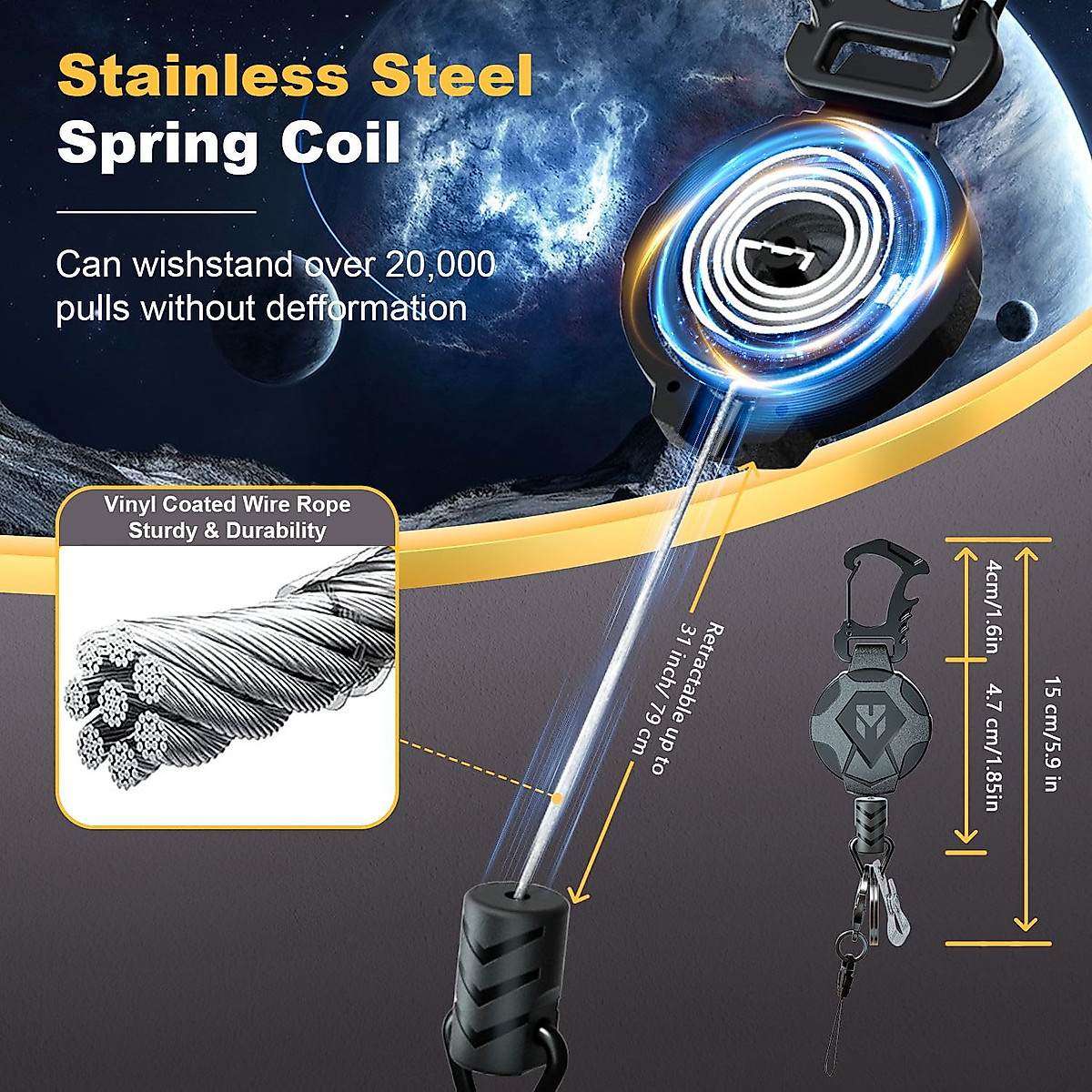 Milletech 2 Pack Heavy Duty Retractable Keychain with Magnetic, Tactical ID Badge Holder Reel, Sturdy and Durable Key Chain with 31.5” Steels Retractable Cord, Key Ring and Lobster Claw Clasp, 9.0oz