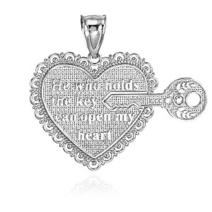 925 Sterling Silver Textured Charm Key of my Heart Charm 2-Piece Pendant Set