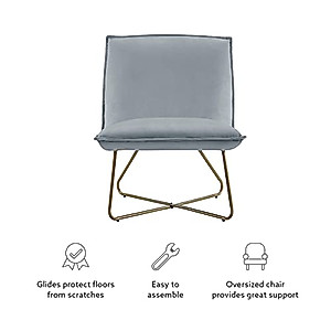 Linon Light Grey Velvet Gold Metal Base McAllister Accent Chair