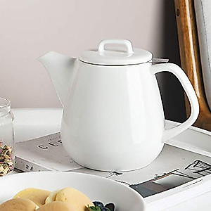 SWEEJAR Ceramic Teapot, Large Tea Pot with Stainless Steel Infuser, 40 Ounce, Blooming & Loose Leaf Teapot for Tea Lover, Gift, Family (White)