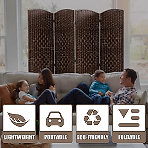Room Divider Folding Privacy Divider 6 Ft Indoor Wall Divider Portable Partition Wood Screen, Brown (4 Panel)