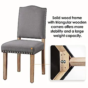 Yaheetech Dining Chairs Fabric Side Chair with Solid Wood Legs Parson Chairs with Nailhead Trim for Home Kitchen Living Room, Dark Gray, 6pcs