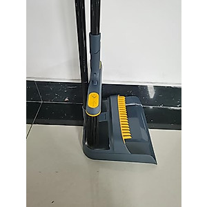 JEHONN Broom and Dustpan Set for Home, 54 Inches Long Handle Lightweight 180 Degree Rotating Indoor Upright Standing Dust Pan with Comb Teeth, Store Sweep Set for Room Kitchen Lobby Office