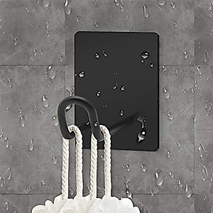 Adhesive Hooks,Stainless Steel Towel Hook,Sticky Hanger for Kitchen and Door,Bathroom Wall Hooks for Hanging Towel Robe Hat Coat Key by Quavzotu,4Packs (Black)