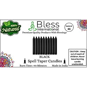 Bless-International-Spell-Taper-Candles 40-Pack-Black-Colored-smokeless-dripless-Long-Lasting Plant-Based-Natural-Organic-Palm-Wax Christmas-Home-Decor-Halloween-Church-Wedding-Restaurant