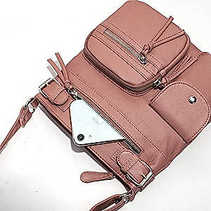 Downupdown Women Crossbody Bags Vintage Messenger Bag Vegan Leather Purse Shoulder Bag Satchel Handbags Zipper Multi Pocket -Red