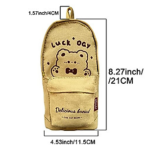 Cute Pencil Case Zipper Pouch Canvas Stitch Soft Fabric Big Capacity Bag With Compartments Little Bear Pattern Kwaii Office School Stationary Supplies for Kids Girls Boys Adults
