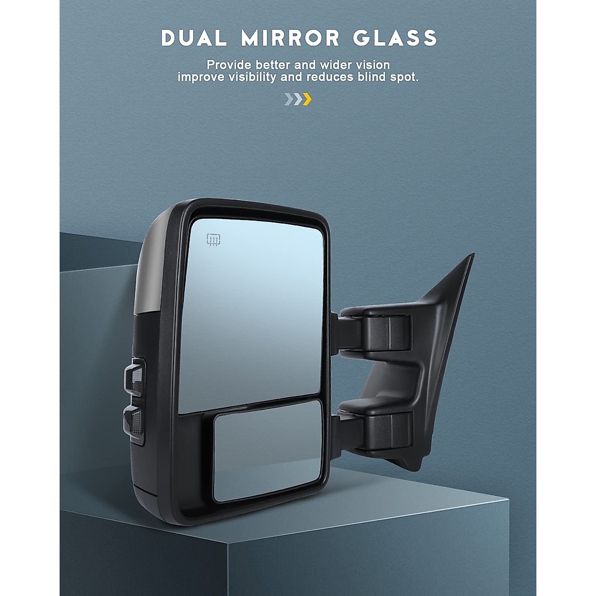 OCPTY Towing Mirrors Power Heated Left Driver Right Passenger Side Tow Mirrors Fit for 1999-2007 for Ford for F250/F350/F450/F550 Super Duty with Turn Signal Light with Chrome Housing