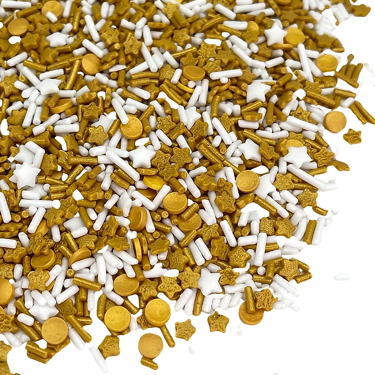 Manvscakes Sprinkles- Edible Cake and Cupcake Sprinkles with Assorted Shapes and Sizes for Parties, Metallic Sprinkle Mix for Cookies, Ice Cream, Cake and Cupcake Decorating, 4 oz, Gold sprinkles