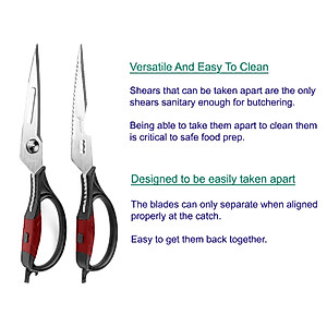 Kitchen Scissors - Heavy Duty Utility Come Apart Kitchen Shears for Chicken, Meat, Food, Vegetables - 9.25 Inch Long Black & Red