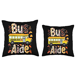 Bus Driver And Bus Aide Thanksgiving Apparel Leopard Pumpkins Driver Fall Bus Aide Thanksgiving Throw Pillow, 18x18, Multicolor