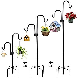 KETIEE Shepherds Hooks for Outdoor, 75 Inch Heavy Duty Bird Feeder Pole with 5 Prongs Base, Adjustable Garden Hooks for Hanging Plant, Lantern, Holiday Decorations, Hummingbird Feeder