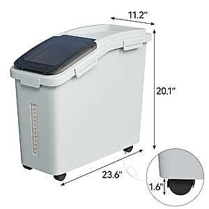 YITAHOME Ingredient Flour Storage Bin, Commercial 11.4-Gallon Flour Storage Container 280 Cups Rice Storage Bins with Wheels Shelf-storage Bin with Scoop and Lid, Rice Bin for Kitchen, Gray