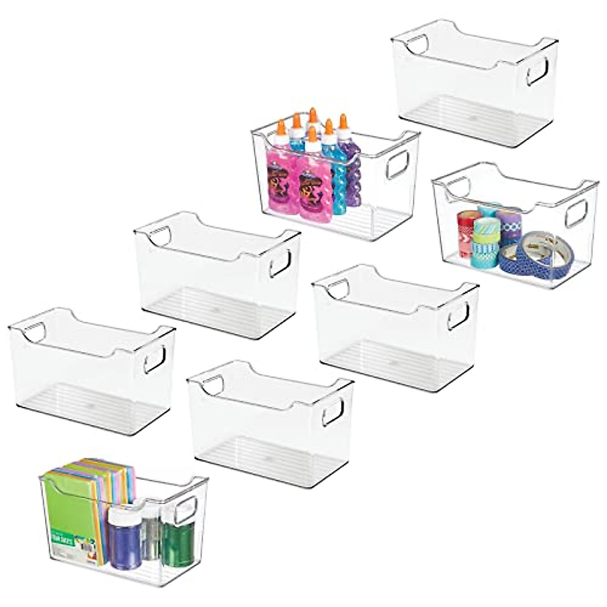 mDesign Deep Plastic Storage Organizer Bin, Craft Room Organization for Classroom, Studio, Shelves, and Closet - Storage for Sewing, Art Supplies, Yarn, and Tools - Ligne Collection - 8 Pack - Clear