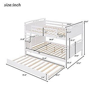 Lifeand Full-Over-Full Bunk Bed with Twin Size Trundle,Separable Bunk Bed for Bedroom,White