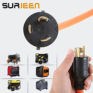SURIEEN 30 Amp to 15 Amp Adapter Generator Power Cord, 3 Prong NEMA L5-30P Male Plug to 3X 5-20R/5-15R Female, Connectors Adapter Cord with Lighted End, 1.5 FT
