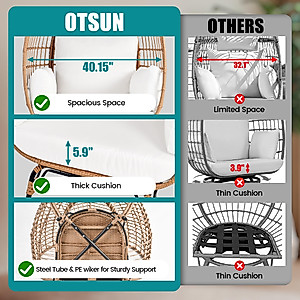 OTSUN Outdoor Egg Chair, PE Wicker Chair with 4 Thicken Cushions, Oversized Indoor Chairs with Durable Steel Frame Perfect for Balcony, Backyard, Bedroom, Patio Chairs 440 lbs Capacity-White