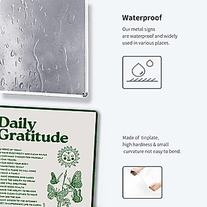 Fmcmly Daily Gratitude Inspirational Metal Tin Sign Green Boho Room Aesthetic Decoration Home Kitchen Office Bedroom Cafes Wall Decor 8x12 Inch