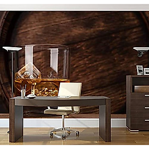 Modern 3D Scotch Whiskey Glass and Old Barrel Wallpaper Stick and Peel Wall Stickers Removable Wall Paper Mural for Living Room Bedroom TV Background Wall