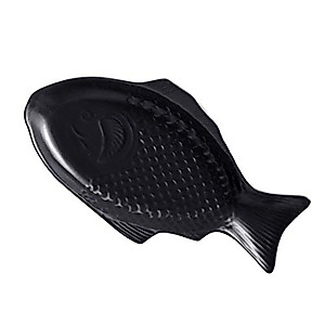 DOITOOL Ceramic Plate Fish Shaped Plate Fish Dish Porcelain Serving Platter Decorative Snack Storage Platter for Home Kitchen Black