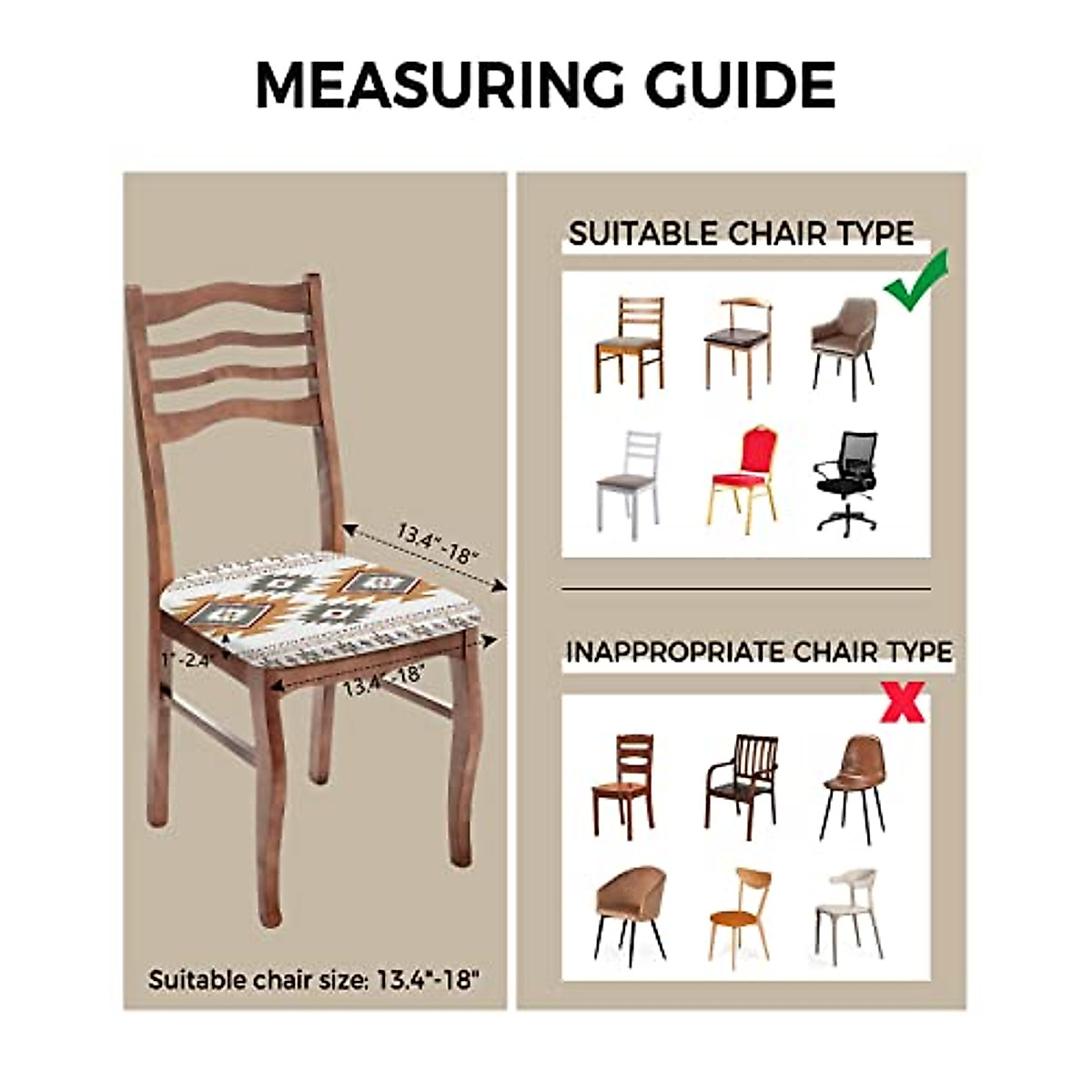 Vograud Seat Covers for Dining Room Chairs, Southwest Native American Tribal Totem Boho Fitted Stretch Jacquard Chair Seat Covers, Removable Washable Kitchen Dining Chair Slipcovers Protector Set