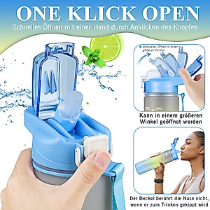 Spopal Motivational Water Bottle, [Leakproof] 32 Oz Plastic Water Bottle with Straw, [BPA Free] Reusable Sports Water Bottle, Ideal Gift for Gym,Fitness,Hiking, Travel,Outdoor Sports (Blue)