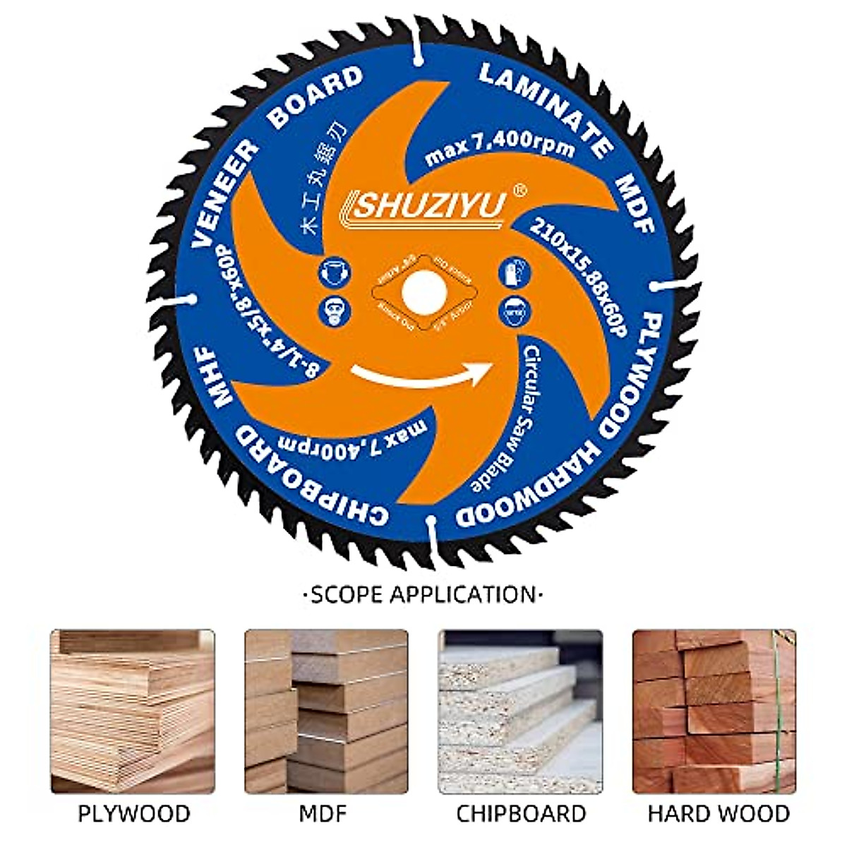 LSHUZIYU 8 1/4 Inch (210MM)-60T, Arbor 5/8"-Diamond, Smooth Cut Coating. Circular Saw Blade, Table Saw Blade, Miter Saw Blade, for Laminate, Veneer Board, Plywood, Hard Wood, MDF and HDF Cutting