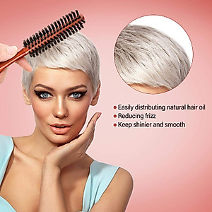 2 Pieces Small Round Hair Brush Mini Bristle Beard Brush for Men Women with 2 Piece Drawstring Bags for Thin or Short Hair