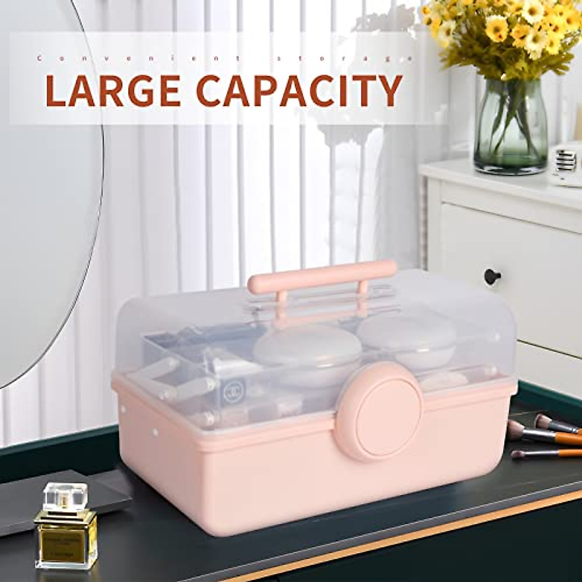 Unaone Cosmetic Storage Box, Large Capacity Makeup Organizer with Transparent Visual Cover, 3 Layer Cosmetic Storage Organizer for Cosmetic, Lipsticks, Eyeshadow, Face Mask
