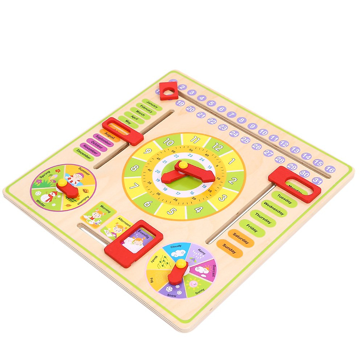 Children Wood Multifunction Cognitive Calendar Clock Early Education Toys Calendar Months Date Weather Week Season Learning Teaching Toy