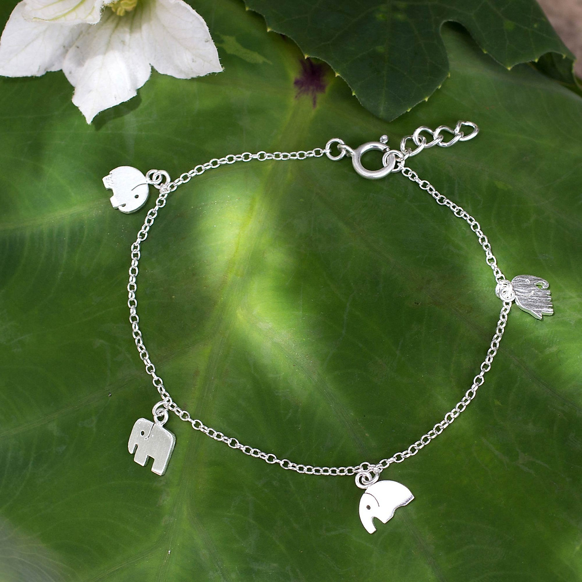 NOVICA Handmade .925 Sterling Silver Charm Bracelet Elephant No Stone Thailand Animal Themed 'Elephant Gang'