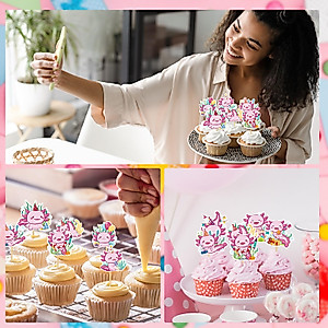 Wxiben Axolotl Birthday Cupcake Toppers - 36PCS Axolotl Birthday Decorations Cute Axolotl Party Cake Topper Decorations Supplies Axolotl Salamander Baby Shower Cupcake Toppers Decor for Kids Girls