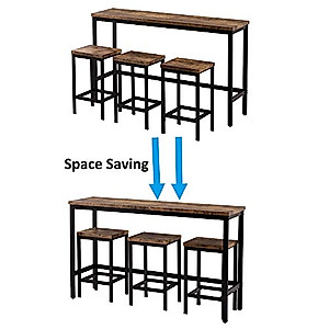 Merax 4-Piece Counter Height Extra Long Dining Table Set with 3 Stools and Side Table with Footrest Pub Kitchen Set (Brown)