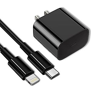 iPhone Fast Charger, [Apple MFi Certified] 20W PD USB C Wall Charger Block Power Adapter with 6FT Type C to Lightning Cable Cord for iPhone 14/14 Pro Max/13/13Pro/12/12 Pro Max/11/11Pro/XS/XR/X Black