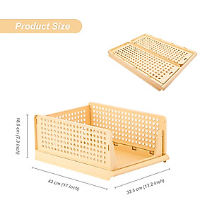 souG 2 Pack (17x 13.2 x 7.3 inch)Stackable Plastic Storage Basket-Foldable Closet Organizers Storage Bins, Perfect for Kitchen, Office, Bedroom & Bathrooms(Yellow)
