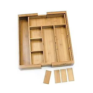 Lipper International 8882 Bamboo Wood Expandable to 18-3/4" Flatware Drawer Organizer with Removable Dividers