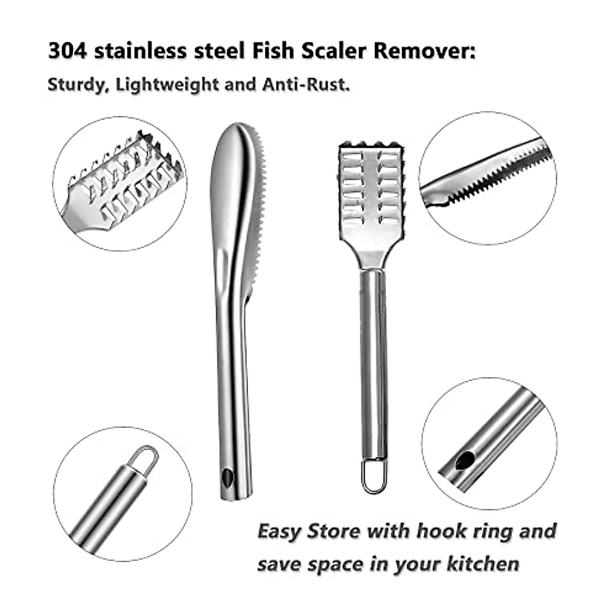 Hennyuu Fish Skin Cleaning Brush, Fish Scaler Remover, Fish Descaler Tool, Stainless Steel Fish Skin Peeler Tool, 2 Pieces (Silver)