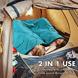 VILLEY Camping Sleeping Bag, Lightweight Backpacking Sleeping Bag with Compression Sack for Adults & Kids, Outdoor Camping Hiking Equipment for 3 Season Warm & Cool Weather - Summer, Spring, Fall