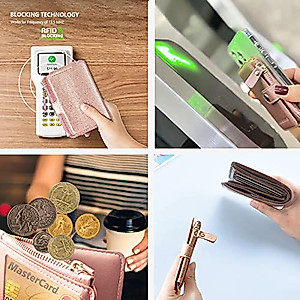 M-Plateau Phone Wallet, PU Leather Card Holder with Zipper Coin Pocket Compatible with iPhone 14 and iPhone Case for Women 3M Adhesive Phone Card Holder with Magnetic Closure(Pink)