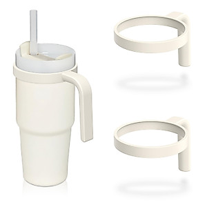 Tumbler Handle for Stanley 14oz Quencher H2.0 Flowstate Tumbler, Pack of 2 Tumbler Handles,Anti Slip, Car Cup Holder Friendly, Improved Grip, Reduced Spills (Cream, 14 oz)