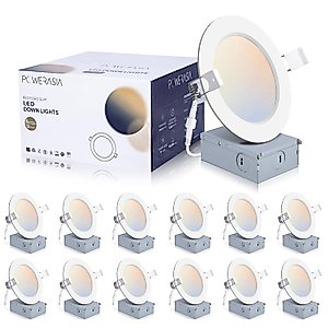 POWERASIA 12 Pack 4 Inch Ultra-Thin LED Recessed Ceiling Light with Junction Box, 5CCT Dimmable 2700K/3000K/4000K/5000K/6000K, 9W 850lm Can Killer Downlight-ETL and Energy Star Certified